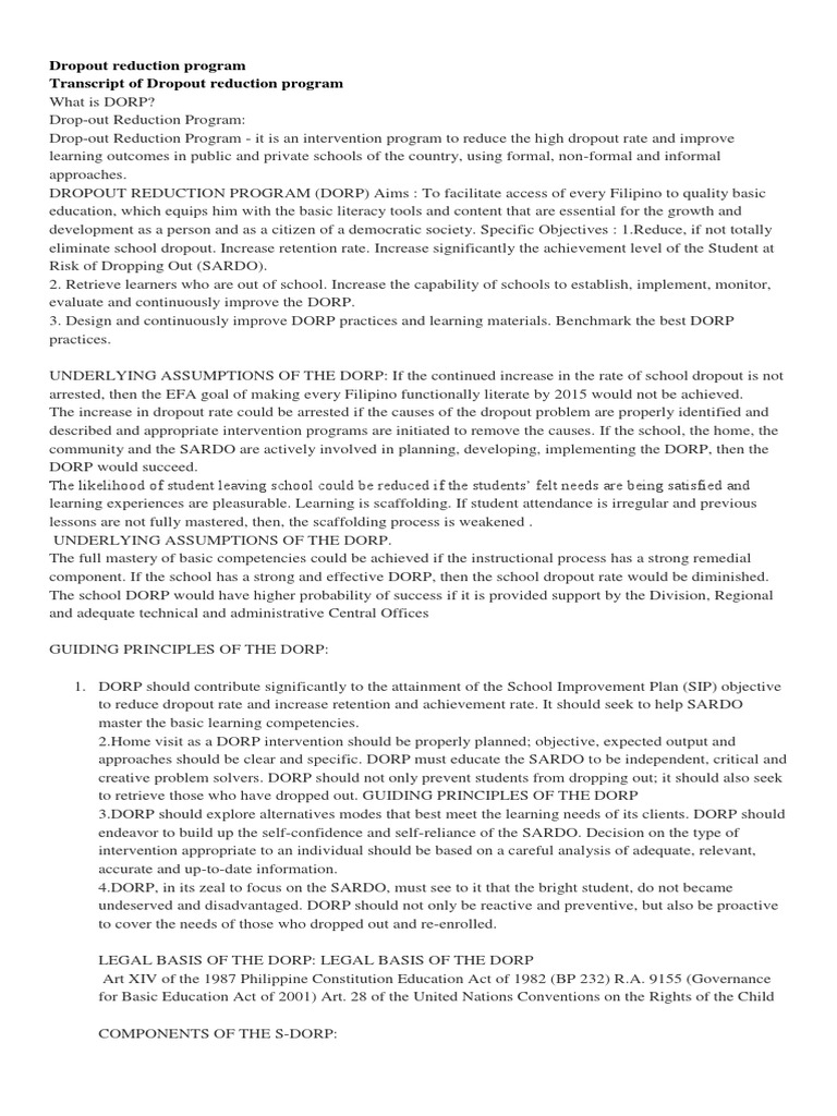 Dropout Reduction Program Guide | PDF | Literacy | Teachers