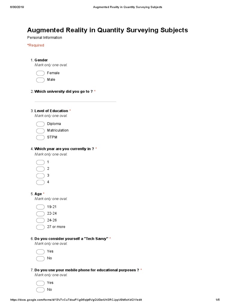 Personal Information - Google Forms | PDF | Learning | Measurement