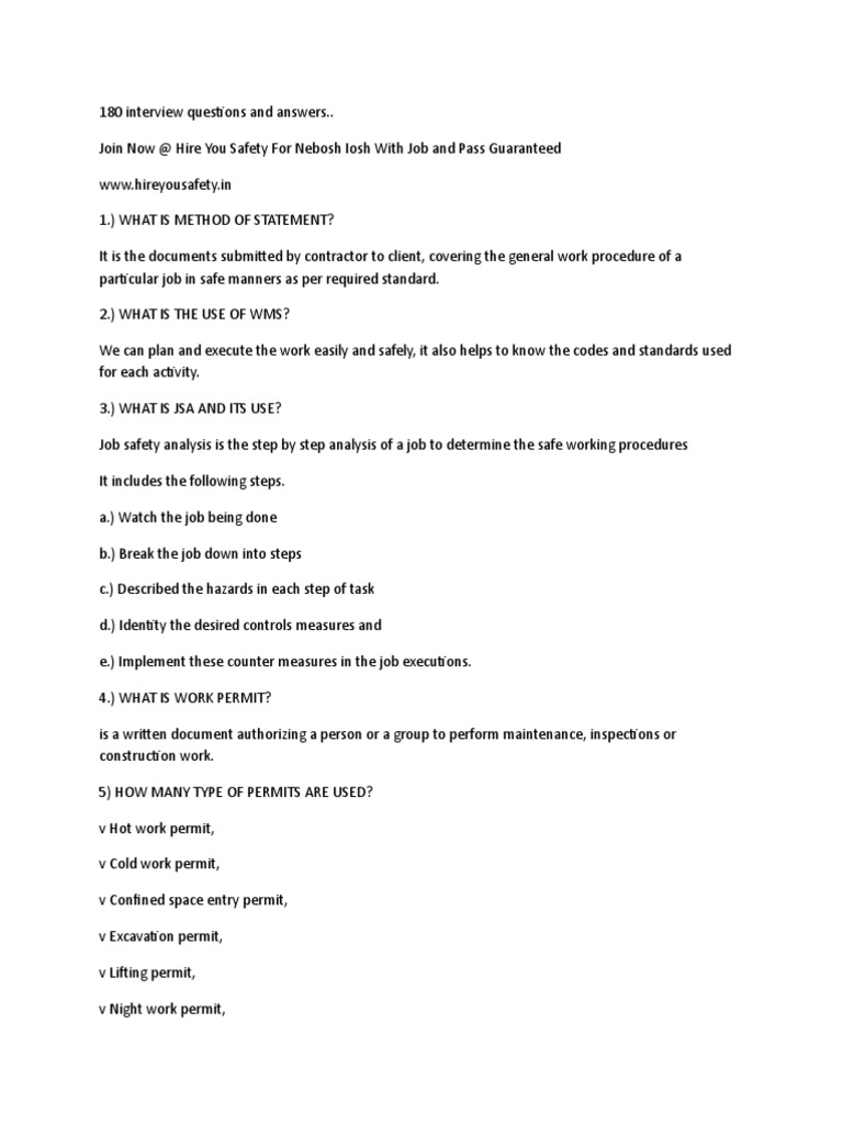 100 Important Safety Interview Questions | PDF | Combustion | Fires