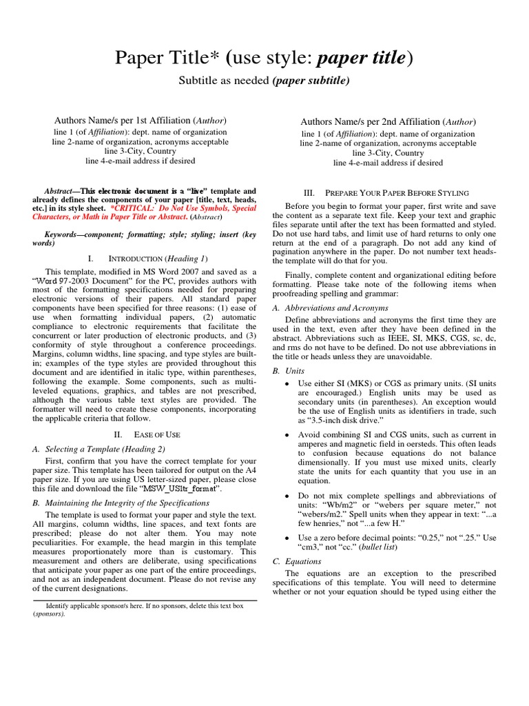 Paper Title (Use Style: Paper Title) : Subtitle As Needed (Paper ...