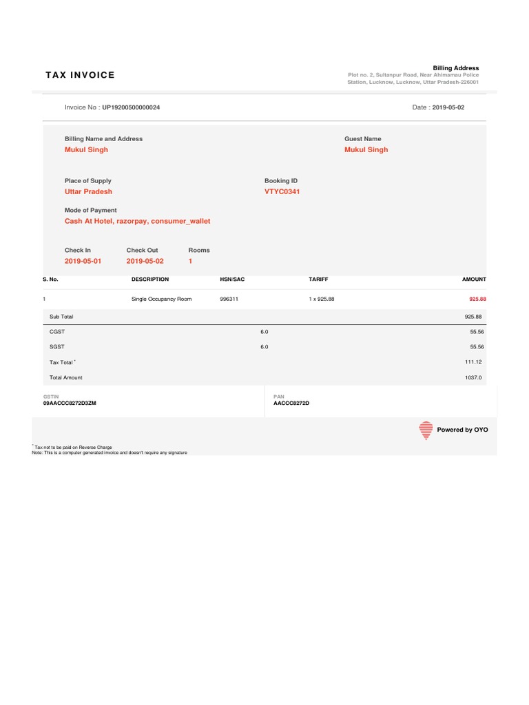 T Ax Invo Ice: Mukul Singh Mukul Singh | PDF | Payments | Taxes