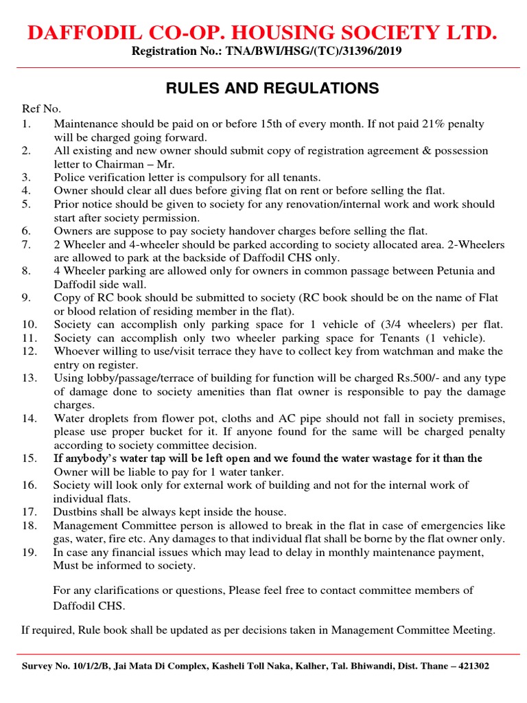 Daffodil Co-Op. Housing Society LTD.: Rules and Regulations | PDF ...