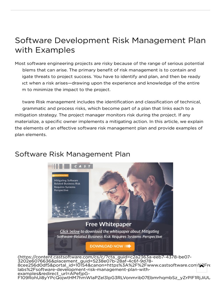 Software Development Risk Management Plan With Examples | PDF | Risk ...