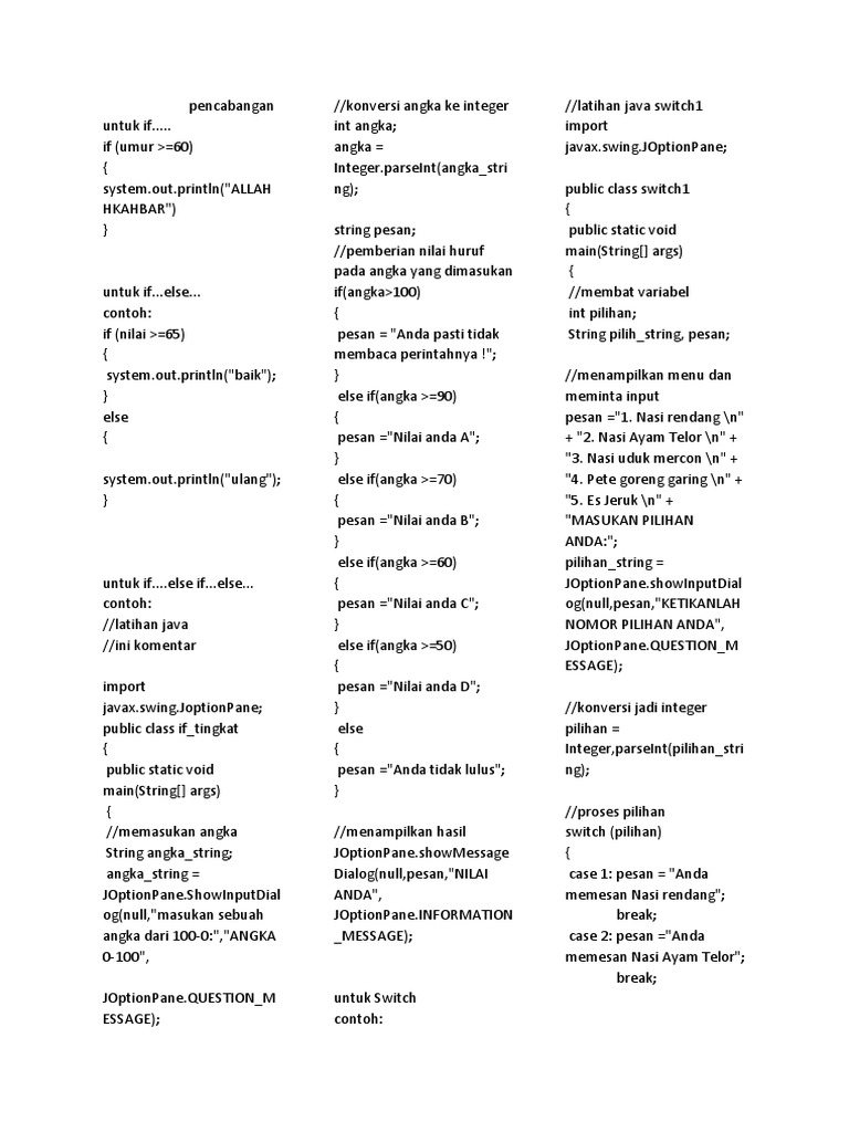 Java Percabangan Dan Perulangan | PDF