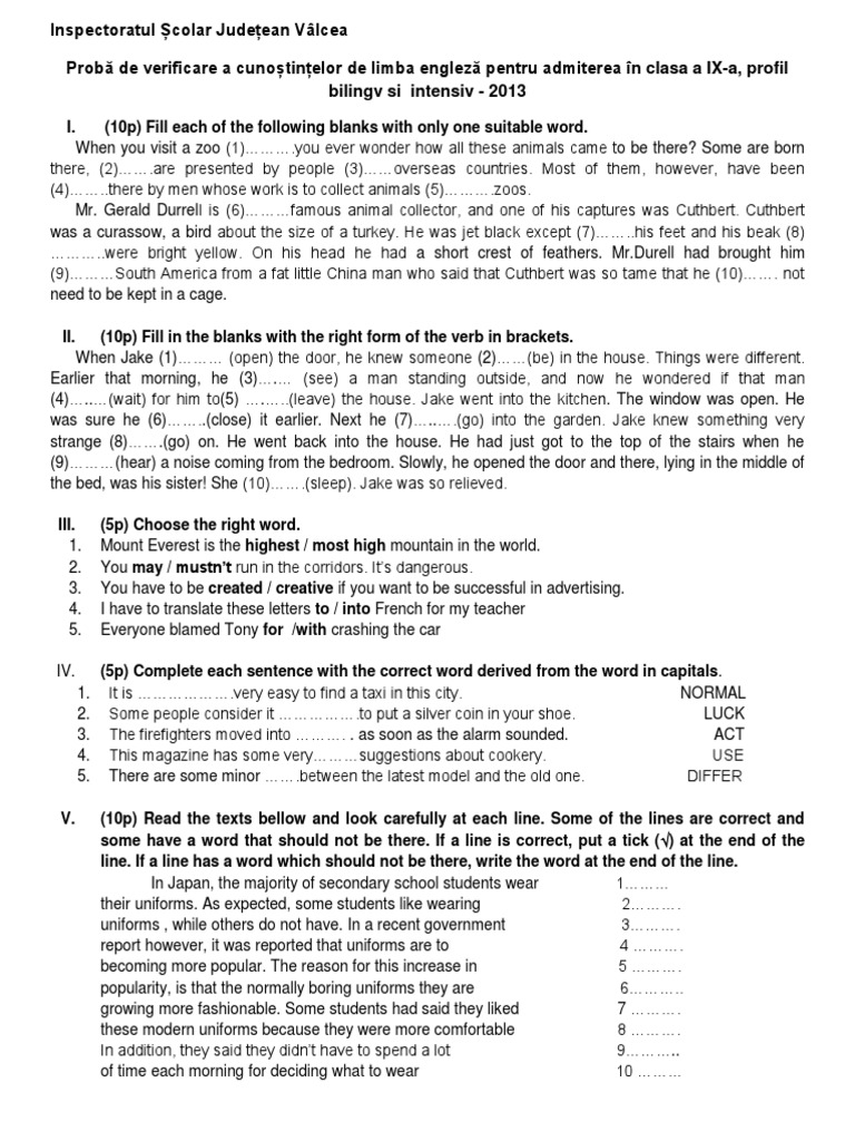 Propunere Subiect Bilingv | PDF | Carnival