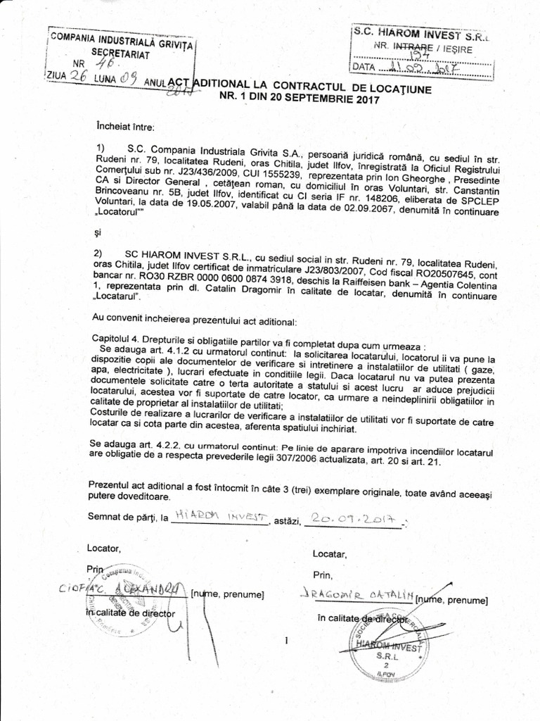 Act Aditional Contract Locatiune | PDF