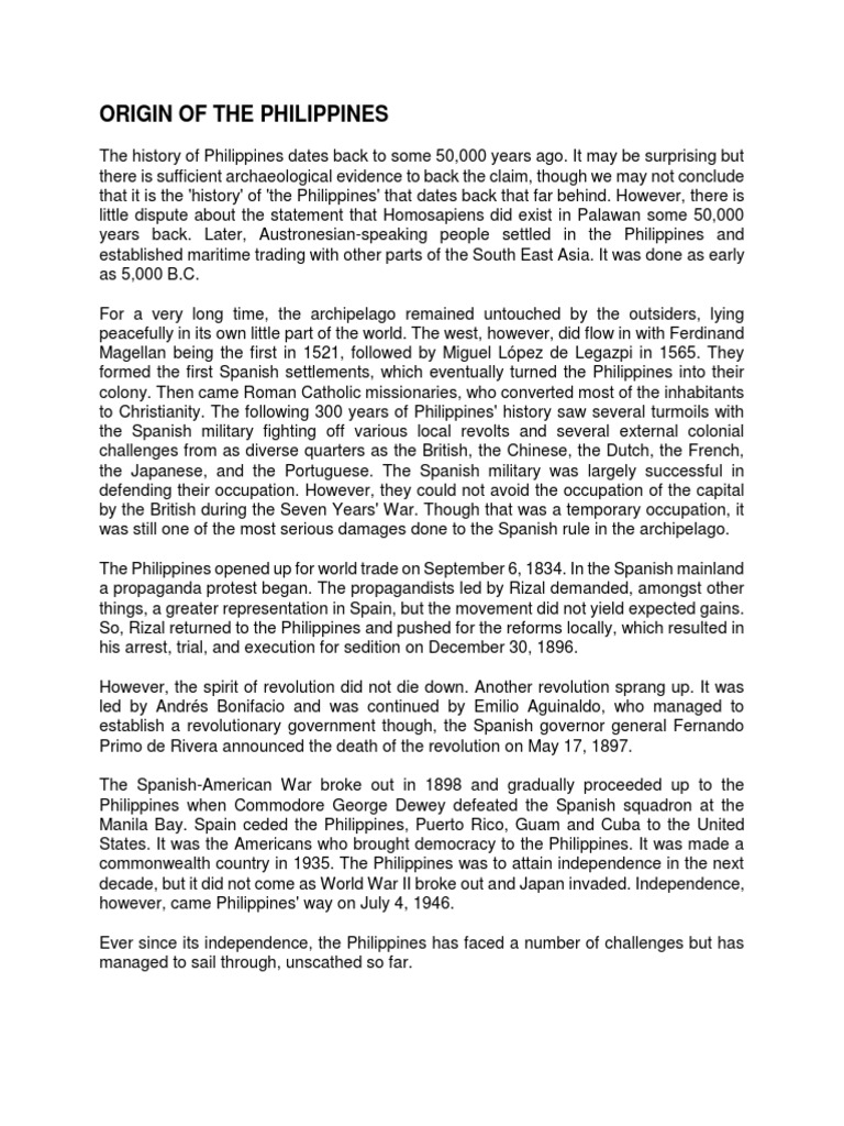 Origin of The Philippines | PDF | President Of The Philippines | World ...