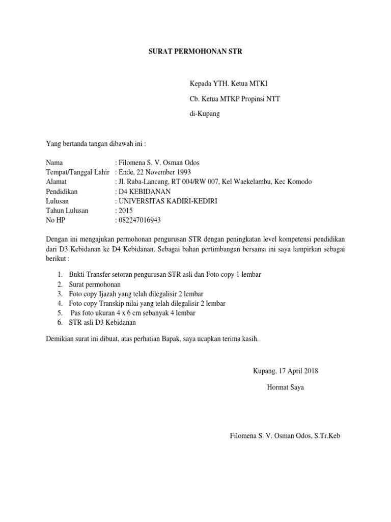 Surat Permohonan STR Peningkatan Level | PDF