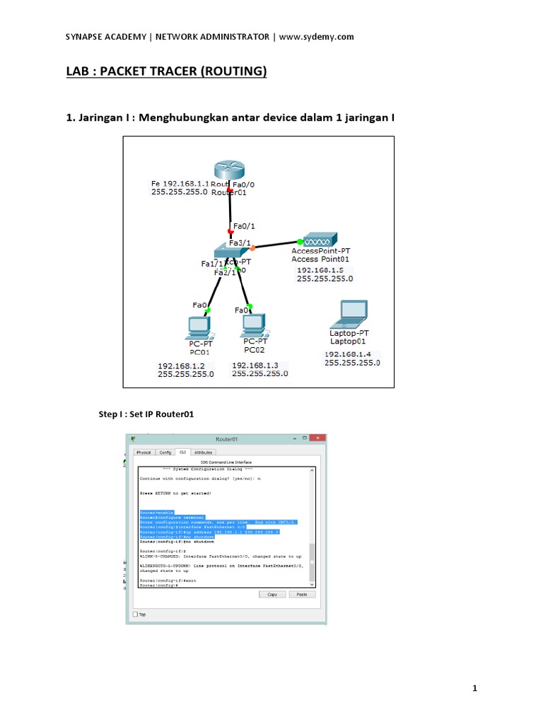 Lab: Packet Tracer (Routing) : 1. Jaringan I: Menghubungkan Antar Device Dalam 1 Jaringan I ...