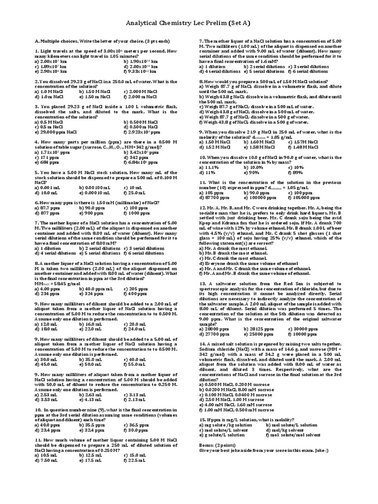 Prelim AnaChem Lec | PDF | Molar Concentration | Physical Sciences