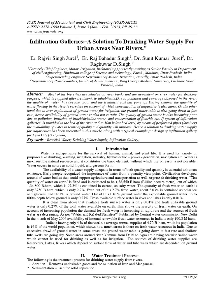 Infiltration Galleries:-A Solution To Drinking Water Supply For Urban ...