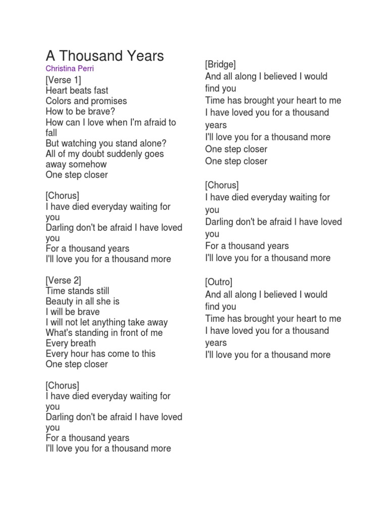 A Thousand Years Lyrics | PDF
