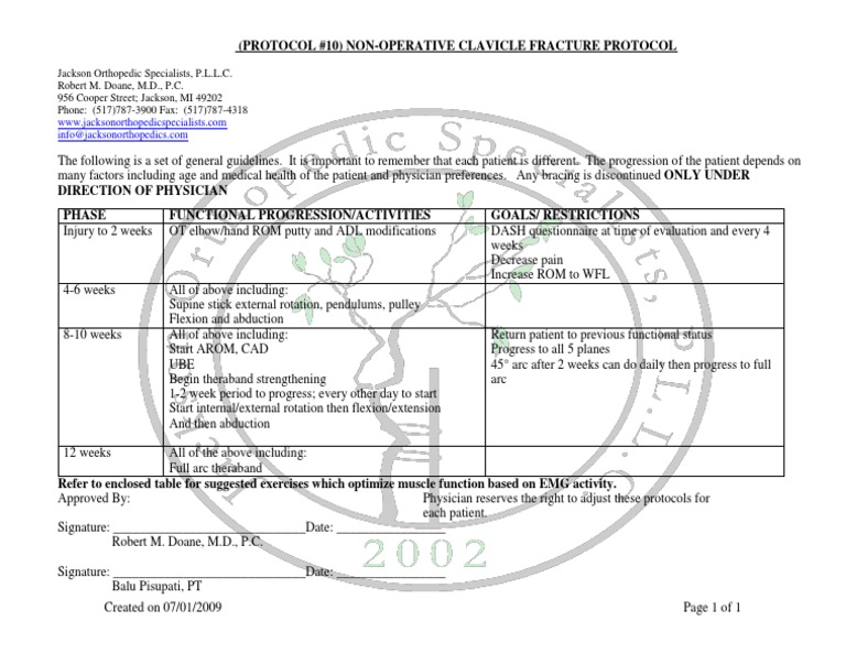 (Protocol #10) Non-Operative Clavicle Fracture Protocol | PDF ...