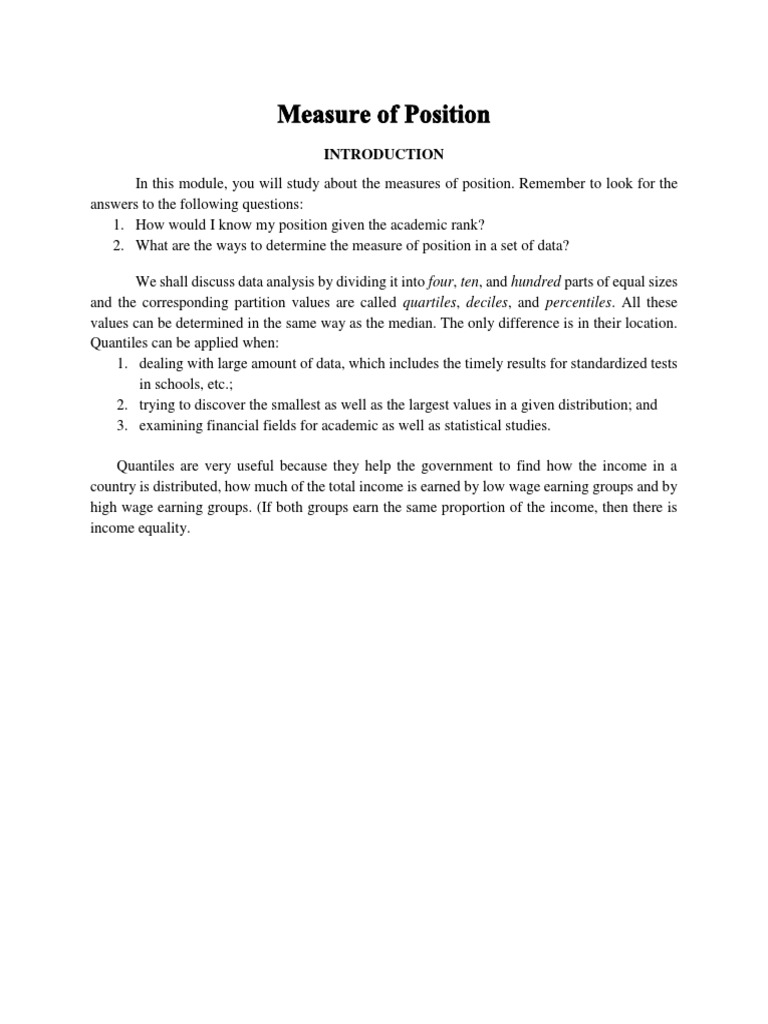 Measure of Position | PDF | Quantile | Percentile