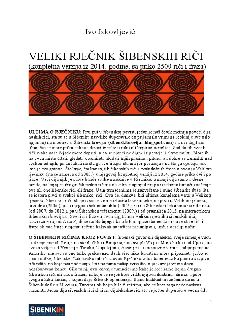 Sibenski Rjecnik PDF | PDF