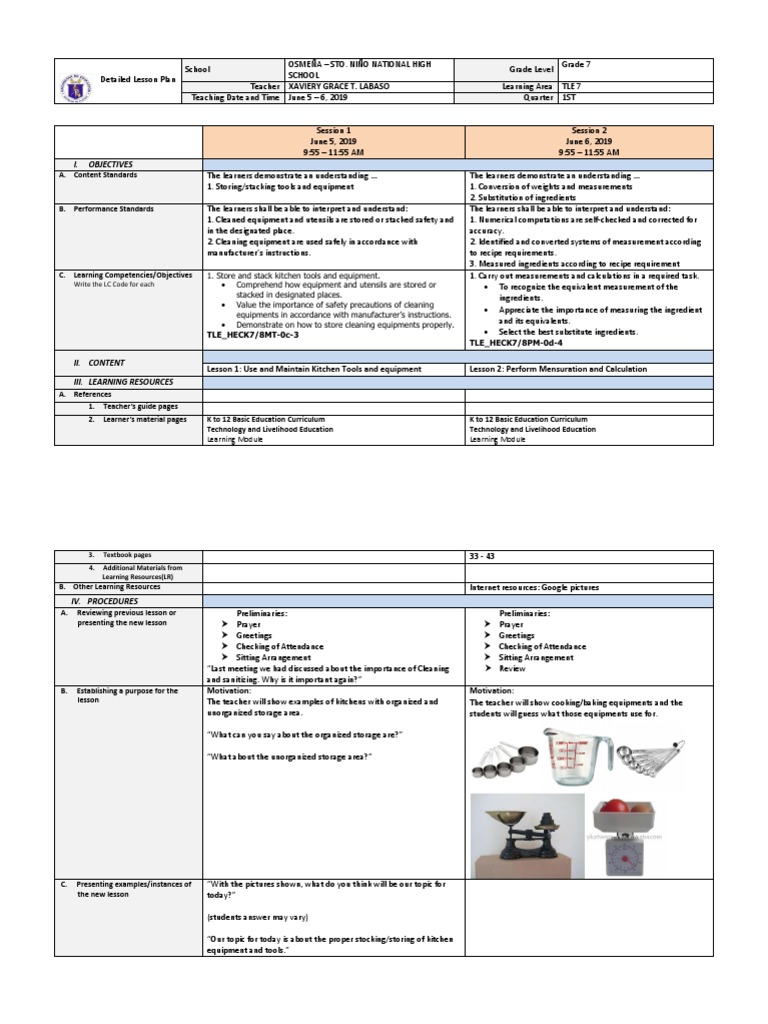 DLP Tle | PDF | Teaspoon | Teachers