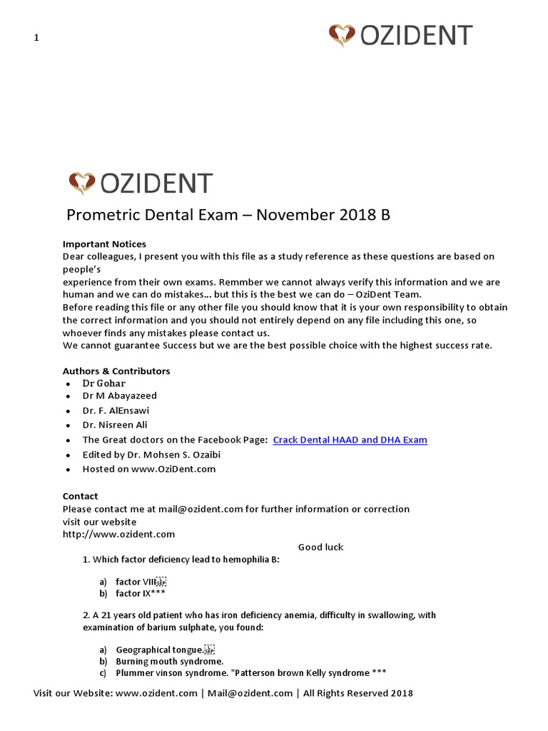 MOH Exam Paper C PDF | PDF | Dental Composite | Human Tooth