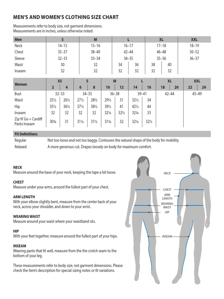 Men'S and Women'S Clothing Size Chart | PDF | Seam (Sewing) | Consumer ...