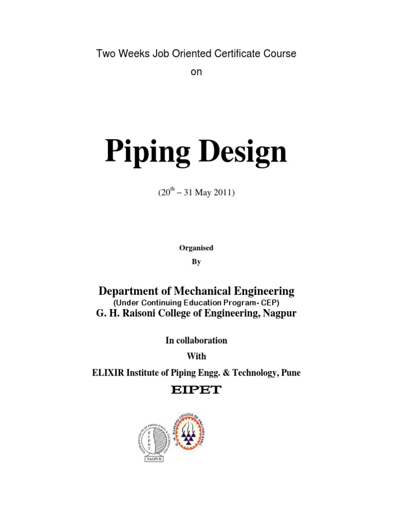 Piping Design: Two Weeks Job Oriented Certificate Course On | Download ...