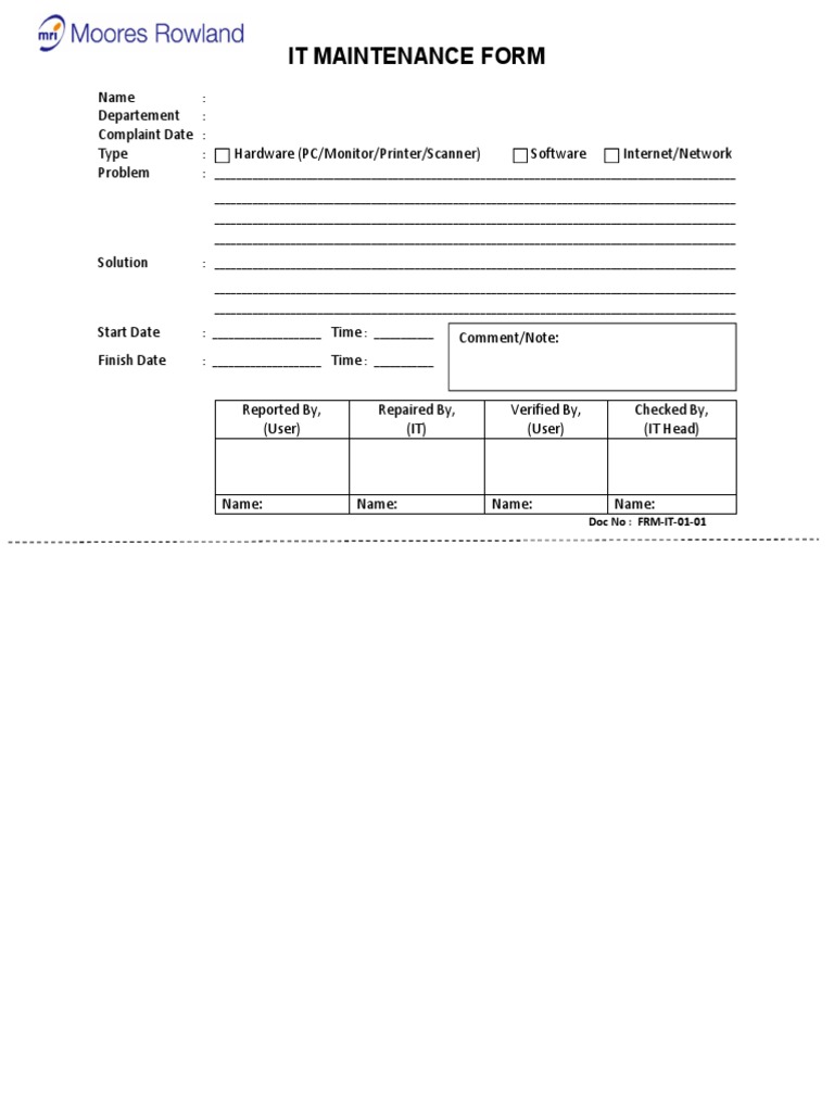 IT Maintenance Request Form | PDF | Computers