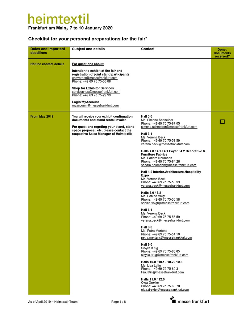 Heimtextil 2020 Exhibitor Preparation Guide | PDF | Business
