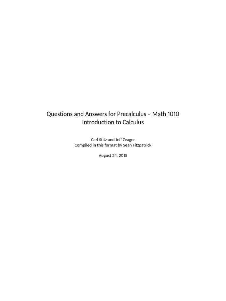 Questions and Answers Precalculus | PDF | Precalculus | Exponential ...