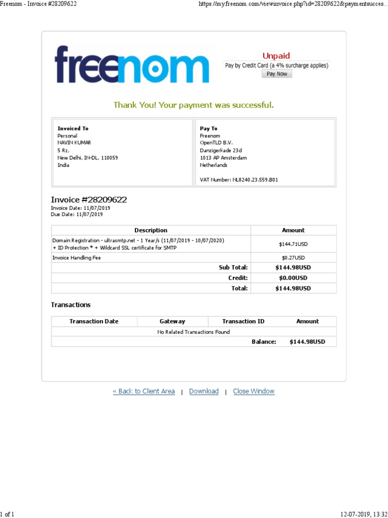 Thank You! Your Payment Was Successful.: Invoice #28209622 | PDF ...