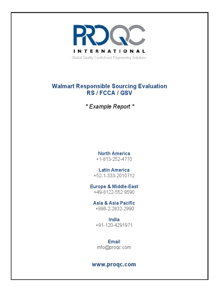 ProQC ExampleReport WalMart Audit Report | PDF | Working Time | Employment