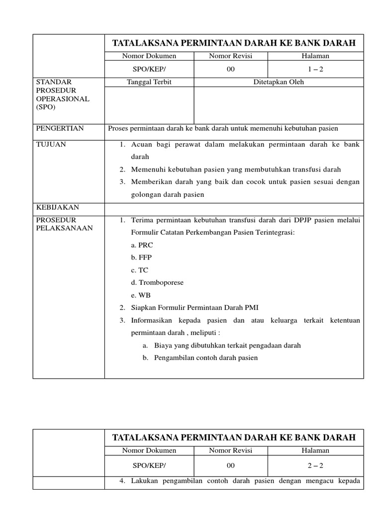 Sop Permintaan Darah | PDF