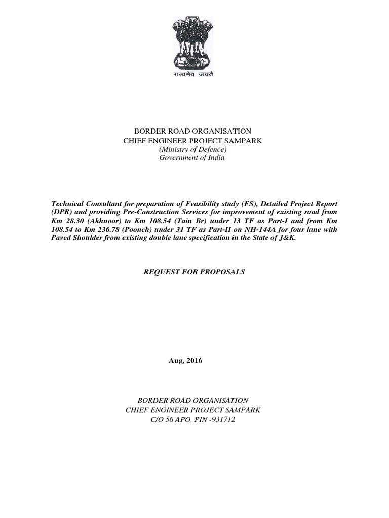 Border Road Organisation Chief Engineer Project Sampark: (Ministry of Defence) Government of ...