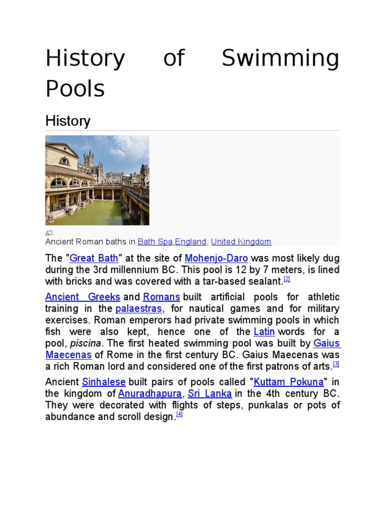 History of Swimming Pools | PDF | Swimming Pool | Water Sports