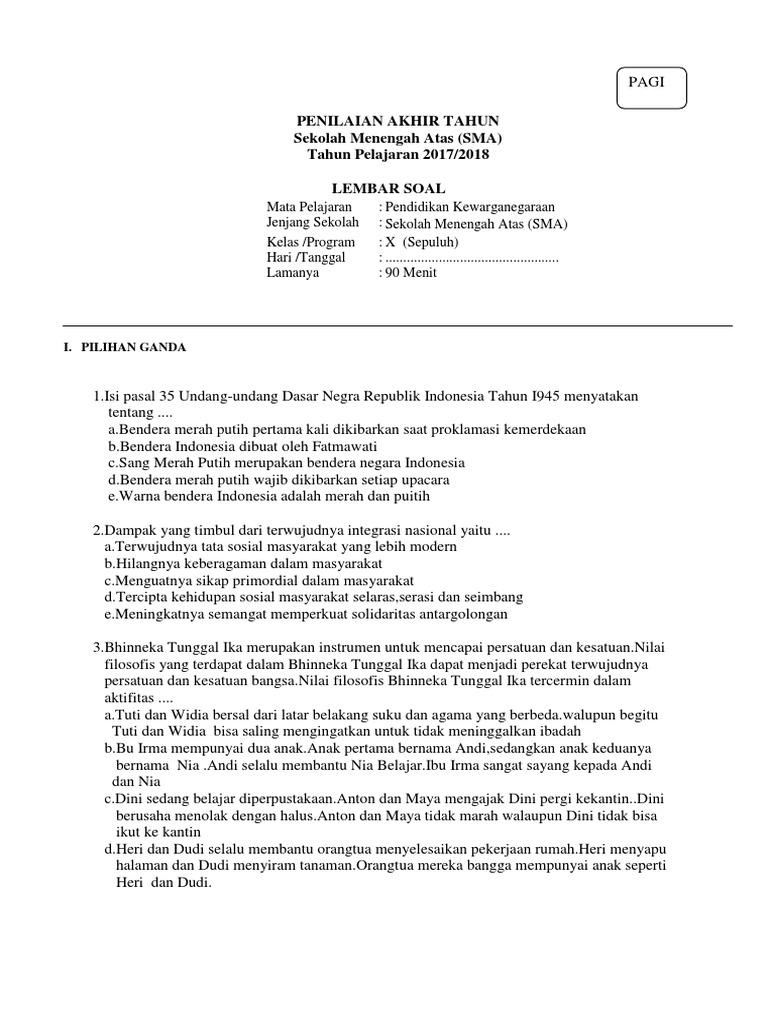 Soal PKN | PDF | Politik | Ilmu Sosial