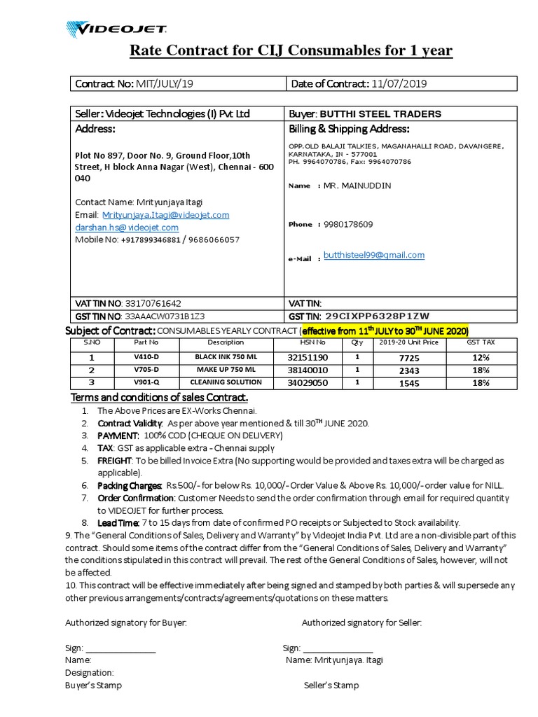 Rate Contract For CIJ Consumables For 1 Year | PDF | Value Added Tax ...