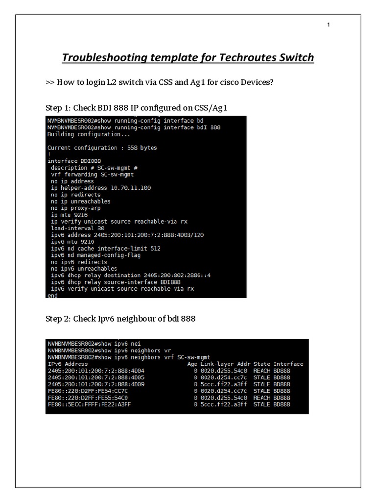 Troubleshooting Template For Techroutes Switch | PDF | Computer ...