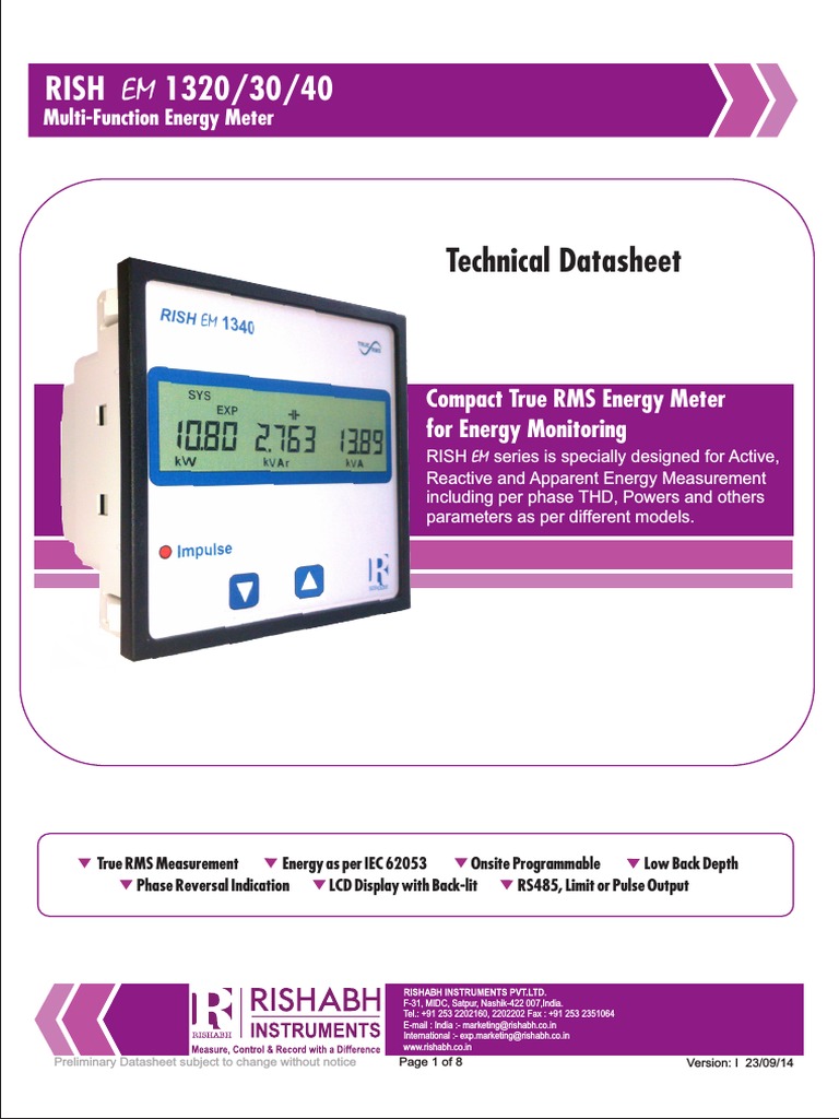 Rish em 1320-30-40 Multifunction Meters | PDF | Alternating Current | Power Supply