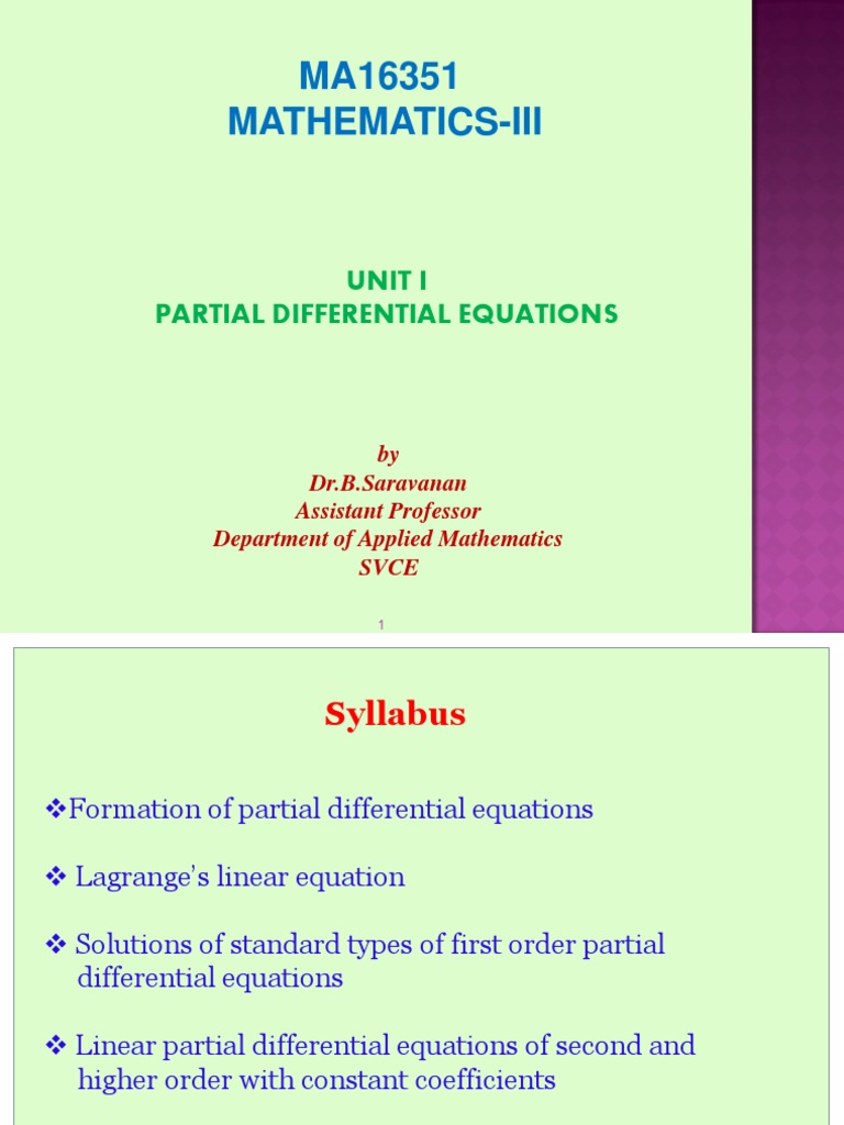 Unit 1 Partial Differential Equations | PDF | Partial Differential Equation | Algebra