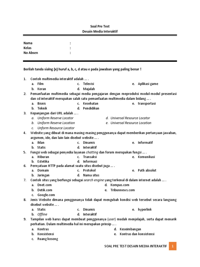 Soal Pretest Desain Media Interaktif | PDF