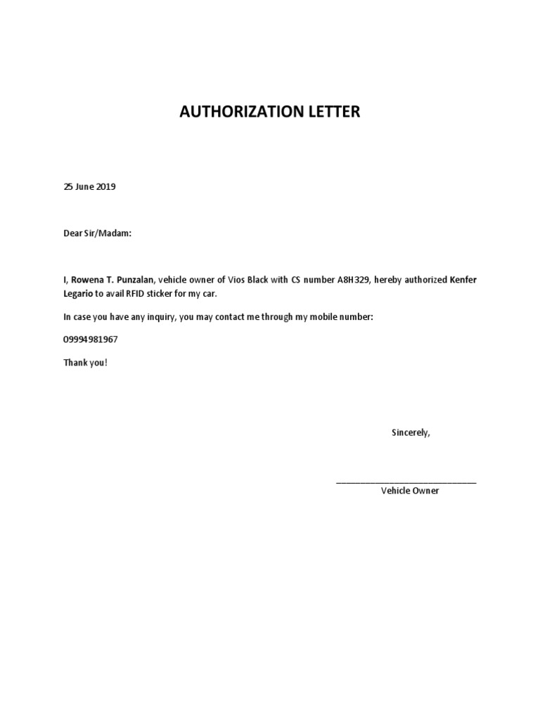 Authorization Letter RFID | PDF