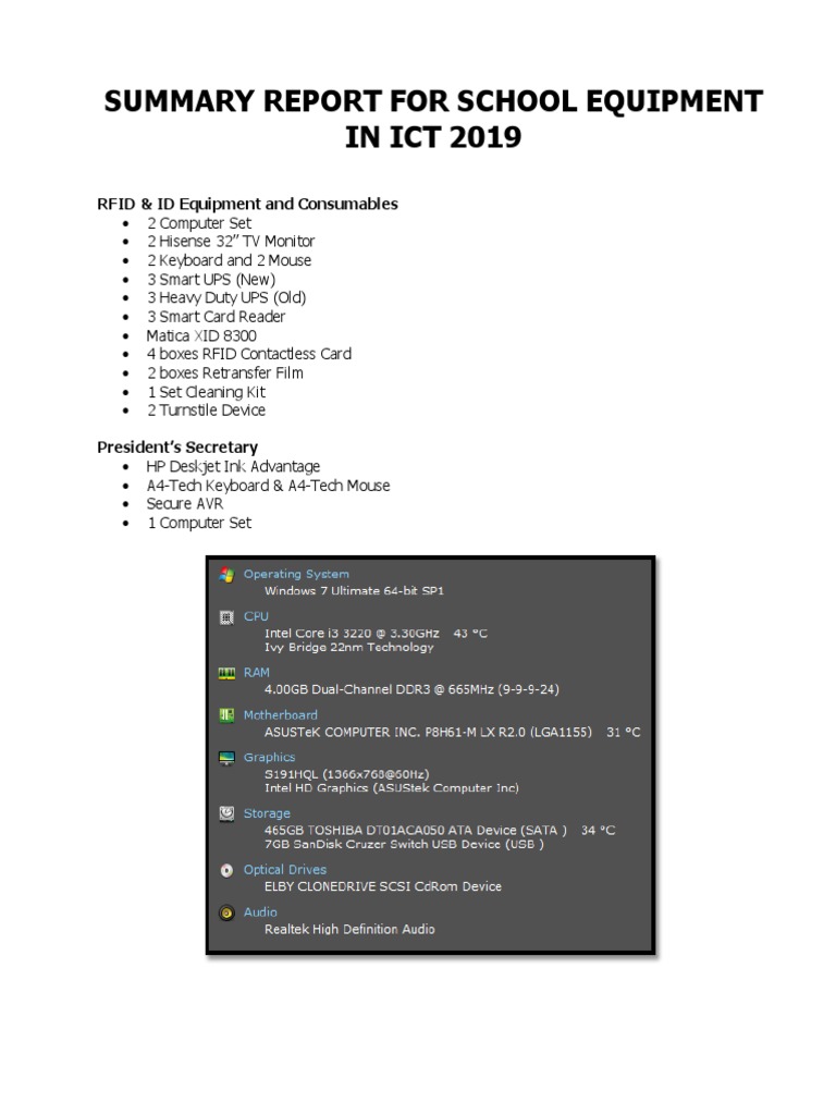 Summary Report For School Equipment IN ICT 2019: RFID & ID Equipment ...