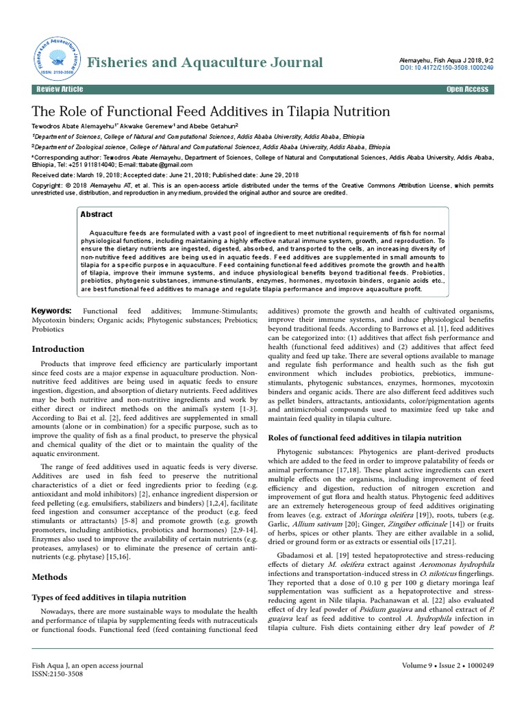 The Role of Functional Feed Additives in Tilapia Nutrition 2150 3508 ...