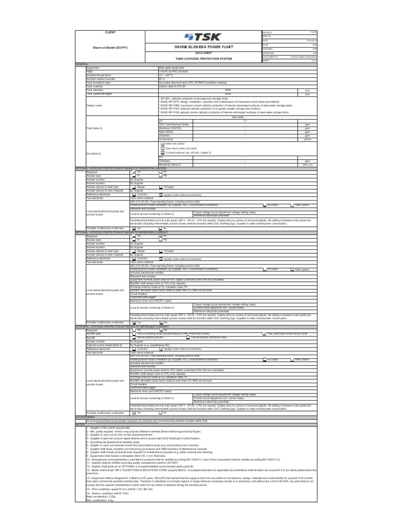 Data Sheet Tank Cathodic Protection System | PDF | Anode | Rectifier
