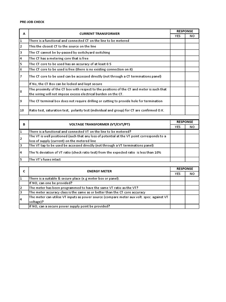 Meter Installation Checklist | PDF | Transformer | Manufactured Goods