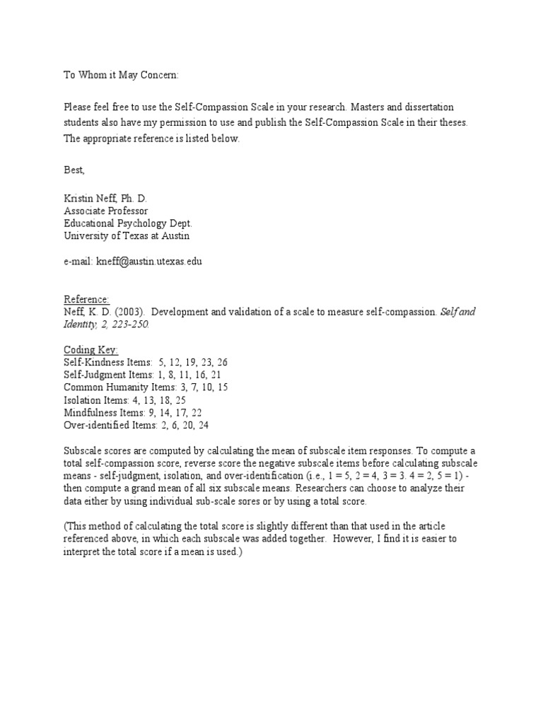 Self Compassion Scale For Researchers PDF | PDF | Psychology ...