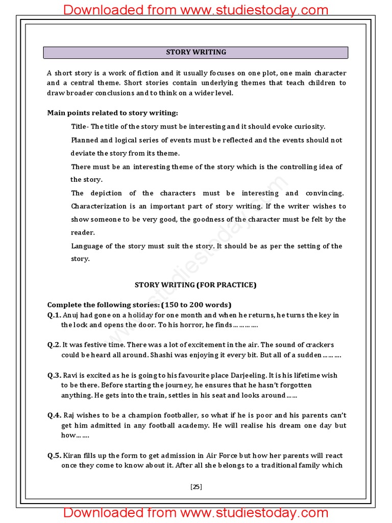 CBSE Class 10 English Assignment - Story Writing PDF | PDF