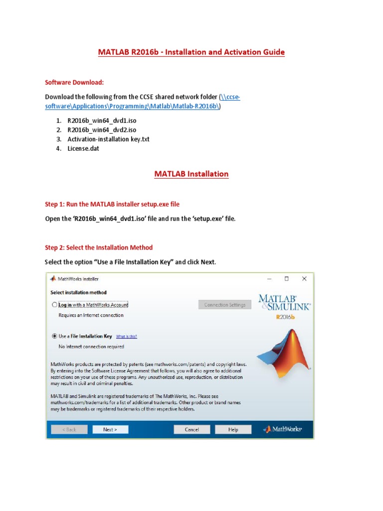 Matlab Installation Guide - R2016b | PDF | Matlab | Computer File Matlab Installation Guide - R2016b | PDF | Matlab | Computer File
