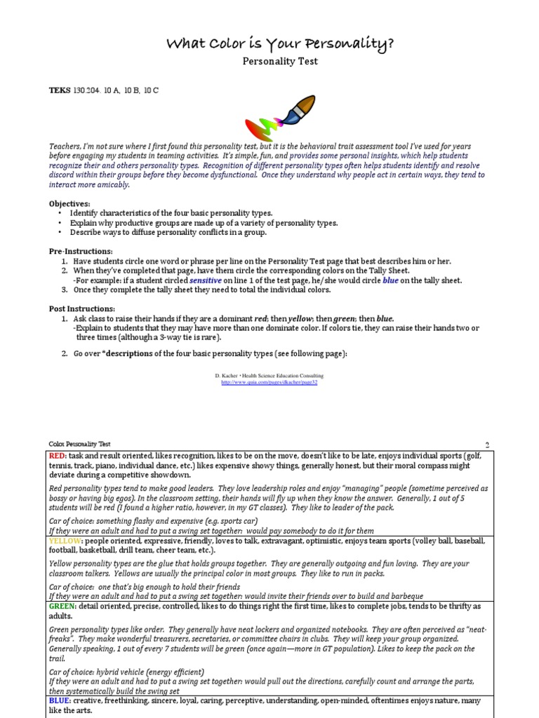 Color Personality Test for Team Building | PDF | Psychological Concepts
