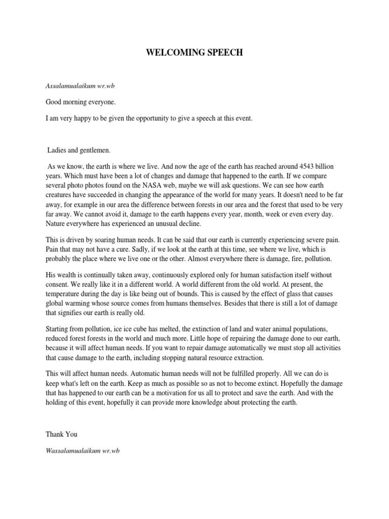 Welcoming Speech PDF | PDF