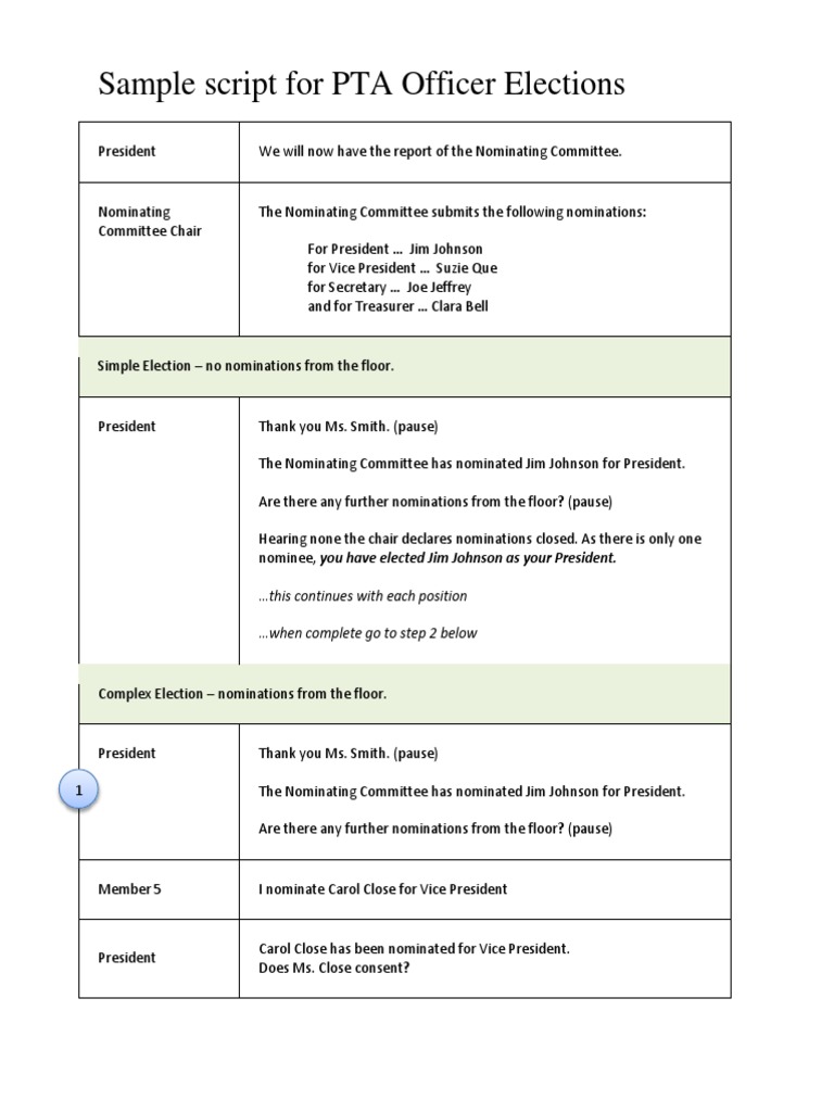 Sample Script For PTA Officer Elections | PDF | Elections | Government