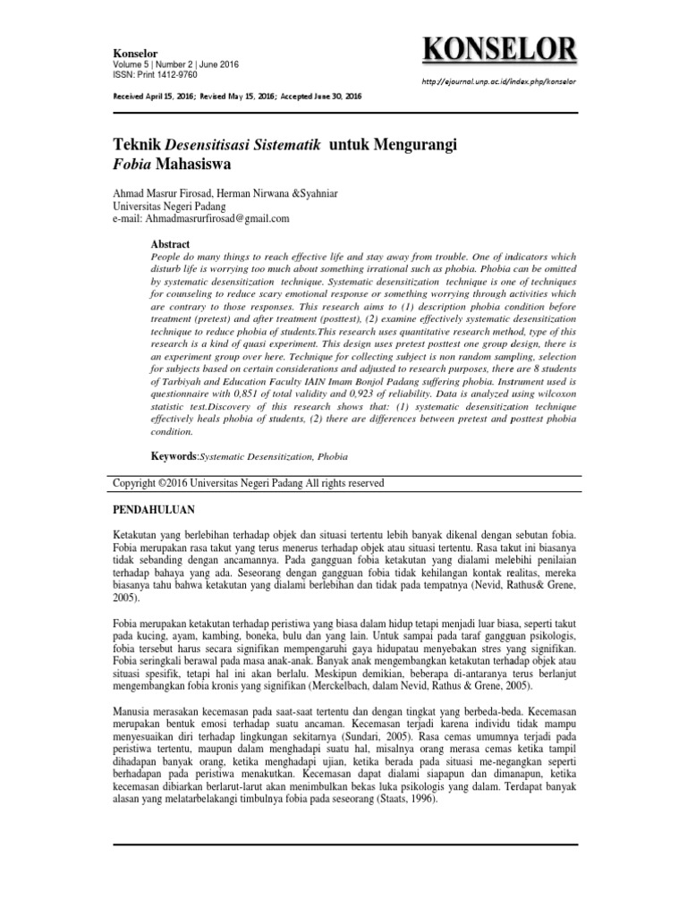 Teknik Desensitisasi Sistematik Untuk Mengurangi Teknik Desensitisasi ...