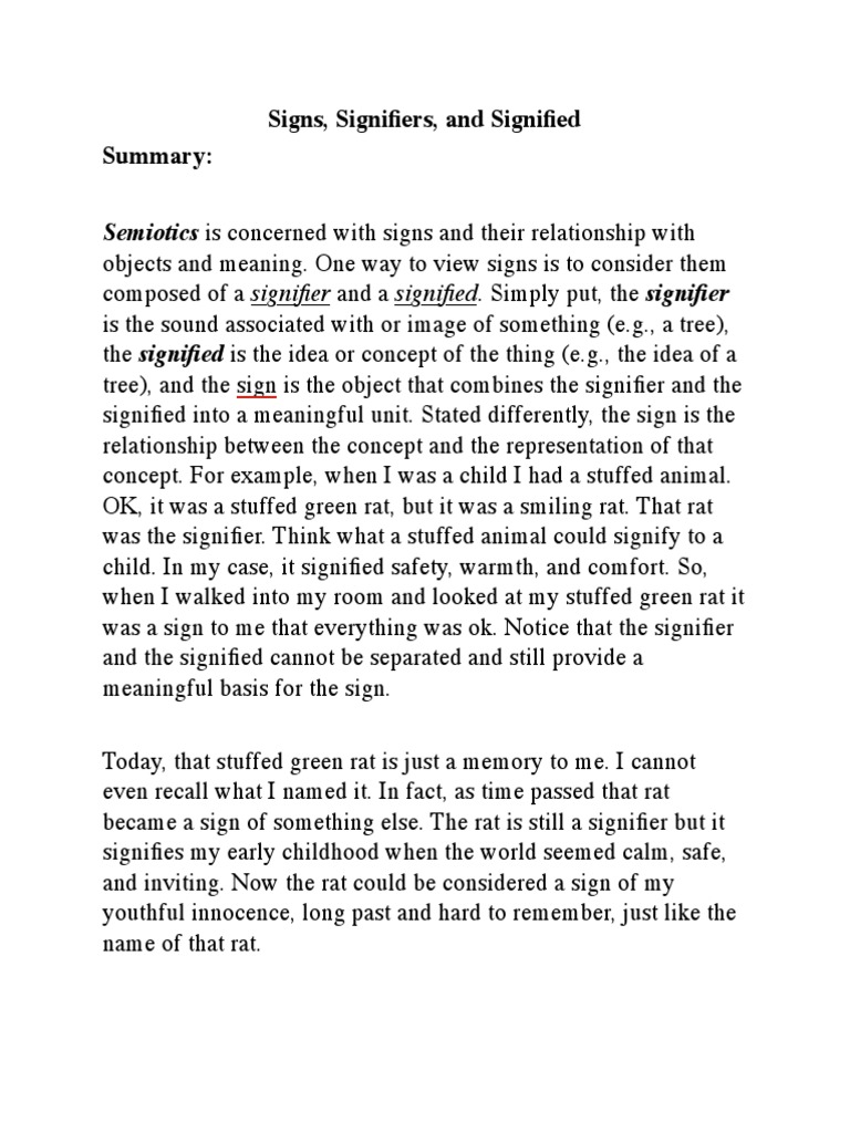 Signs, Signifiers, and Signified PDF | PDF | Mental Processes ...
